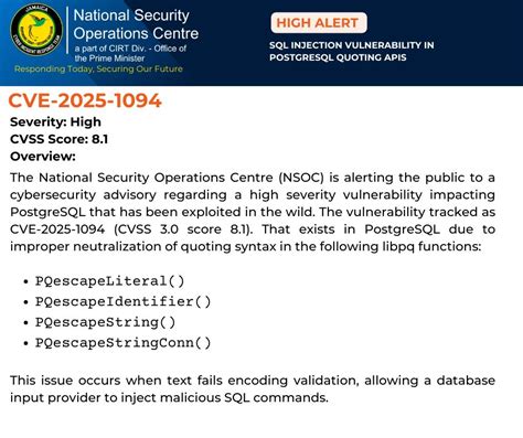 Cybersecurity Postgresql Vulnerabilityalert Jamaica Cirt