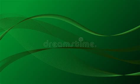 Abstract Green Lines Wave Curves On Smooth Gradient Background Stock