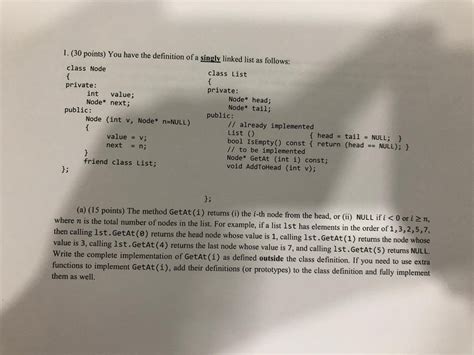Solved 1 30 Points You Have The Definition Of A Singly
