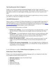 Top Python Project Ideas For Beginners Edited Docx Top Python Project Ideas For