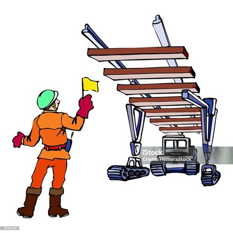 추상적 인 벡터 일러스트레이션은 만화 스타일의 철도 건설을 지시하는 작업자를 보여줍니다 강철에 대한 스톡 벡터 아트 및 기타 이미지 강철 건설 기계류 건설 산업