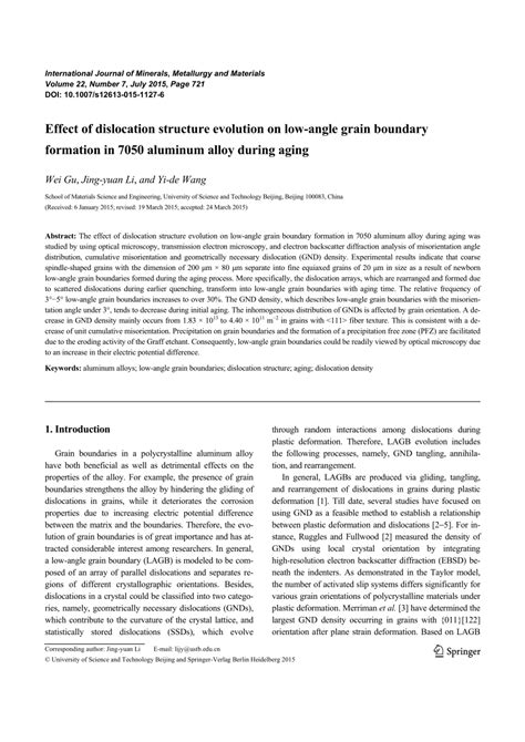 Pdf Effect Of Dislocation Structure Evolution On Low Angle Grain Boundary Formation In 7050