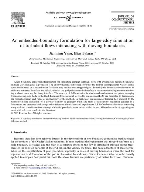Yang Balaras 2006 An Embedded Boundary Formulation For Large Eddy