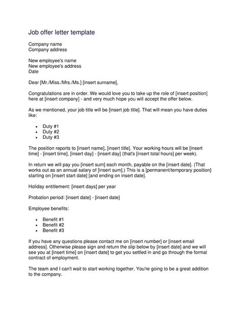 Free Printable Employment Offer Letter Templates Pdf And Word