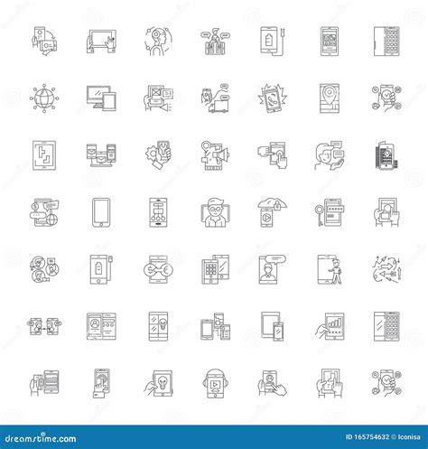Mobile Phone Linear Icons Signs Symbols Vector Line Illustration Set Stock Vector