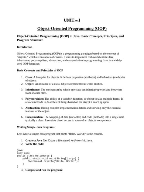 Unit I Object Oriented Programming Updated Pdf Object Oriented Programming Class Computer