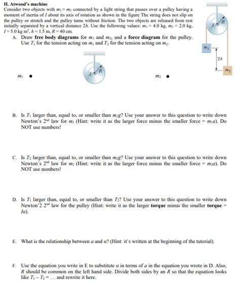 solved ii atwood s machine consider two objects with mi m2