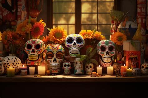 Premium Ai Image Altar Of Symbolic Masks And Cultural Artifacts For