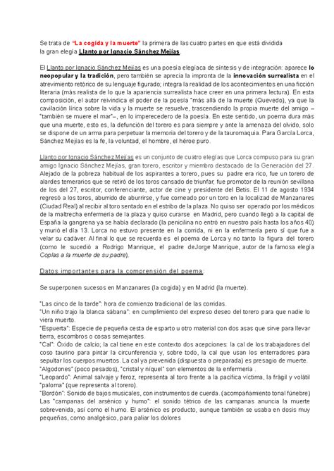 Comentario Poemas Lorca Segunda Parte Se Trata De “la Cogida Y La