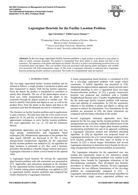Pdf Lagrangian Heuristic For The Facility Location Problem
