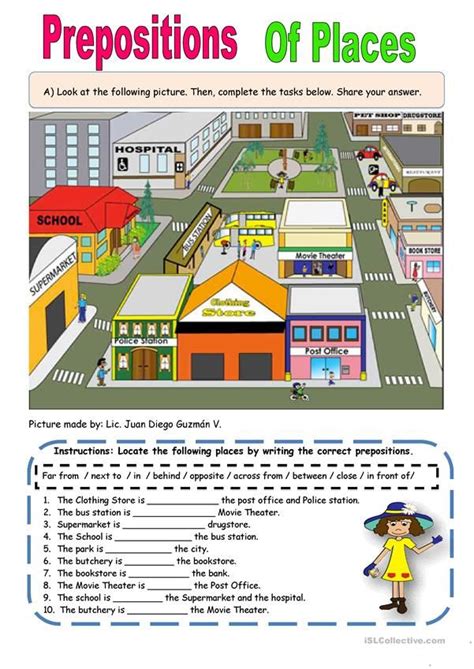 A Book With An Image Of A City And The Words Prepositions Of Places