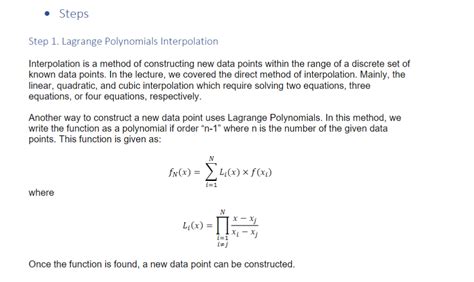 Solved • Steps Step 1 Lagrange Polynomials Interpolation