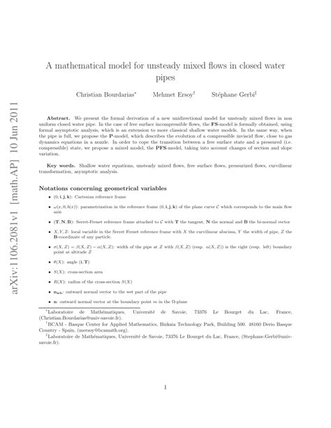Pdf A Mathematical Model For Unsteady Mixed Flows In Closed Water Pipes