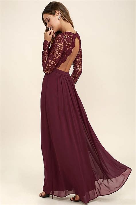 Awaken My Love Burgundy Long Sleeve Lace Maxi Dress Burgundy