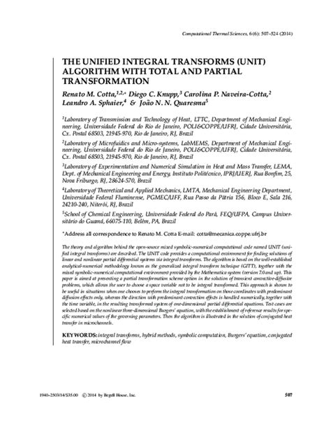 pdf the unified integral transforms unit algorithm with total and partial transformation