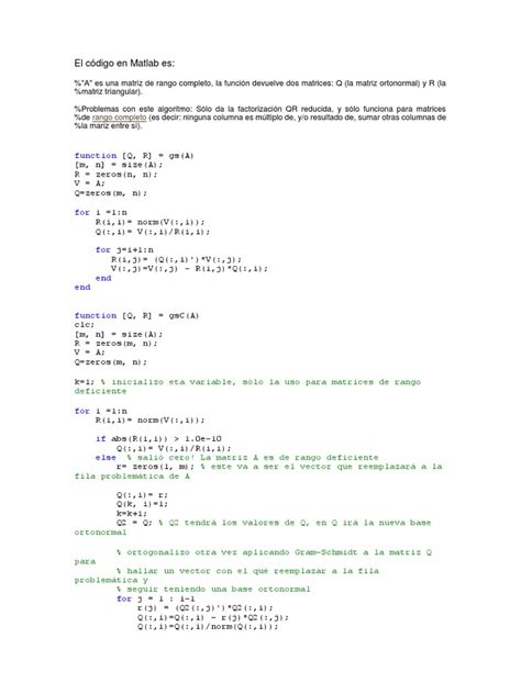 El Código En Matlab Qr Pdf Matriz Matemáticas Teoría De La Matriz
