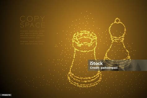 추상적인 기하학적 Bokeh 서클 도트 픽셀 패턴 체스 띠 까마귀와 담보 모양 비즈니스 전략 개념 디자인 골드 컬러 그림 복사 공간 벡터 Eps 10 갈색 그라데이션 배경에