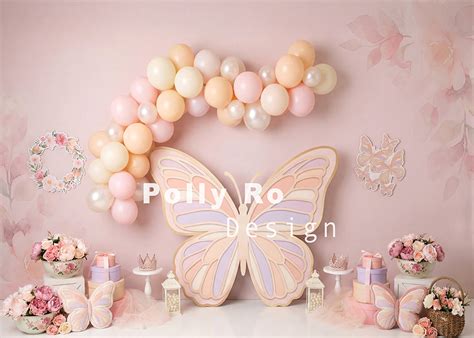 Avezano Pink Butterfly Floral Garland Photography Backdrop Designed By
