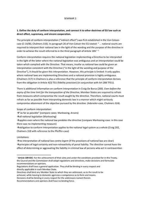 Lecture Notes Eu Institutional Law And General Principles Of Eu Law Seminar 2 Seminar 2