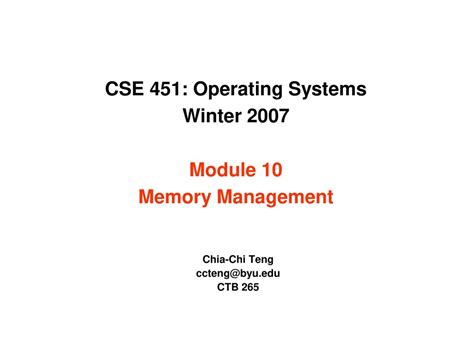 CSE 451 Operating Systems Winter 2007 Module 10 Memory Management Ppt Download