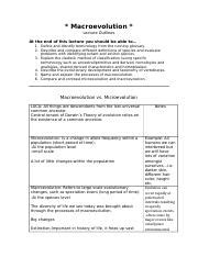 Macroevolution Module 10 Lecture Outline Docx Macroevolution