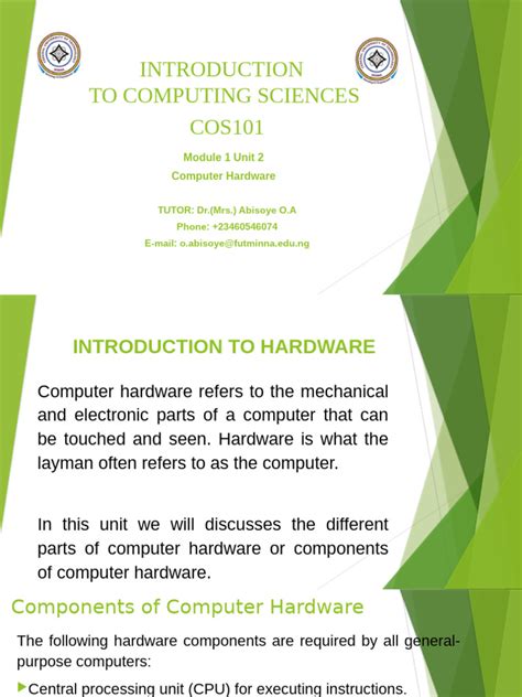 Cos101mod 1 Unit 2 Computer Hardware Pdf Computer Data Storage Central Processing Unit