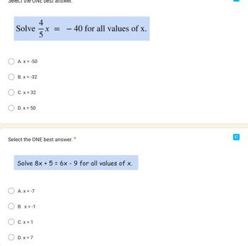 Unit 2 Practice Quiz 1 Solving Equations And Inequalities TPT