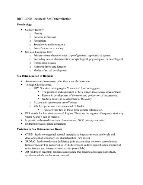 Biol 3000 Lecture 6 Sex Determination Biol 3000 Lecture 6 Sex
