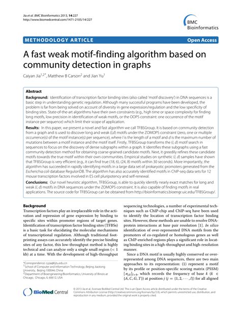 Pdf A Fast Weak Motif Finding Algorithm Based On Community Detection In Graphs