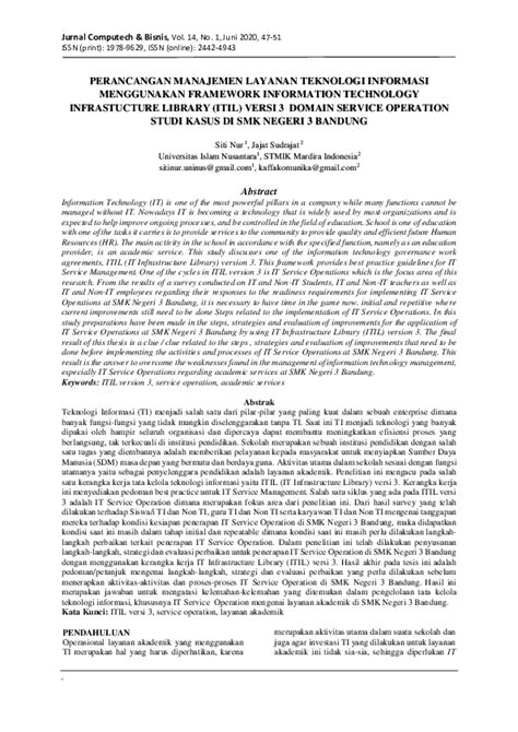 Pdf Perancangan Manajemen Layanan Teknologi Informasi Menggunakan Framework Information
