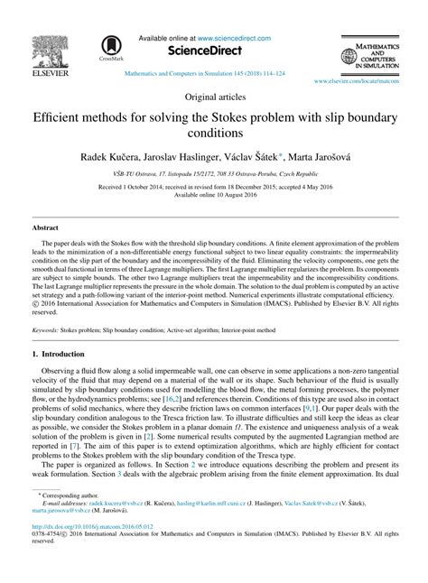 Pdf Efficient Methods For Solving The Stokes Problem With Slip Boundary Conditions