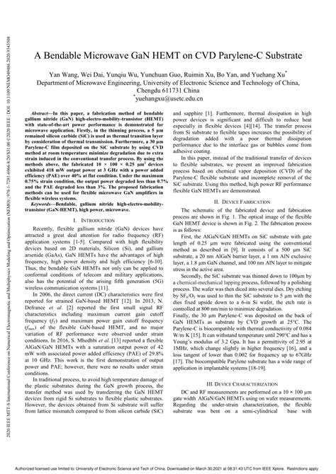 Pdf A Bendable Microwave Gan Hemt On Cvd Parylene C Substrate