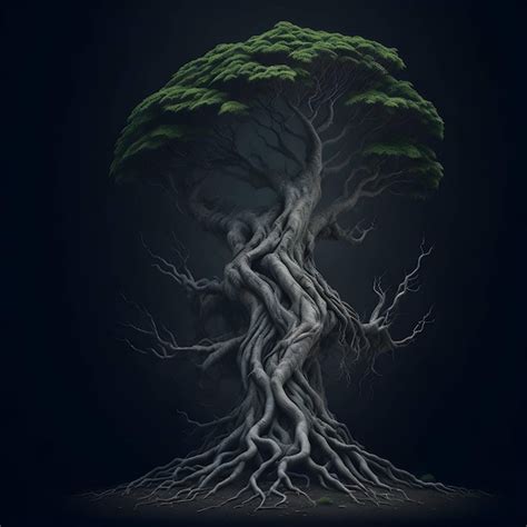 Premium AI Image A Tree With Green Leaves And The Roots Are Showing