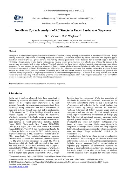 Pdf Non Linear Dynamic Analysis Of Rc Structures Under Earthquake Sequences