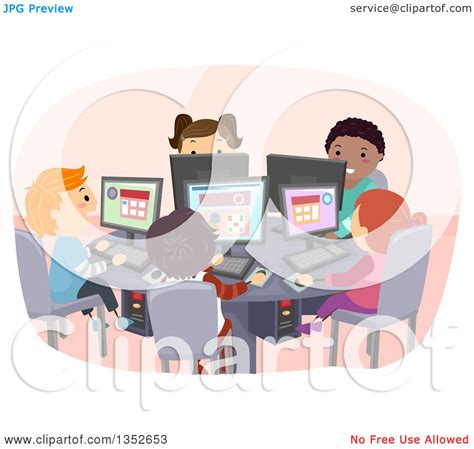 Clipart Of Students Using Computers In A Class Room Royalty Free