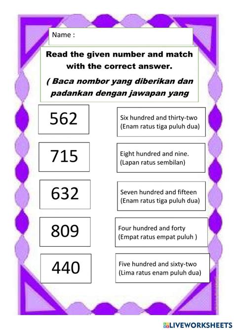 Recognise Number 1099283 Nazrah Mohd Live Worksheets