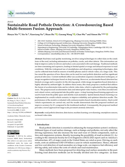 1 sustainable road pothole detection a crowdsourcing based multisensors