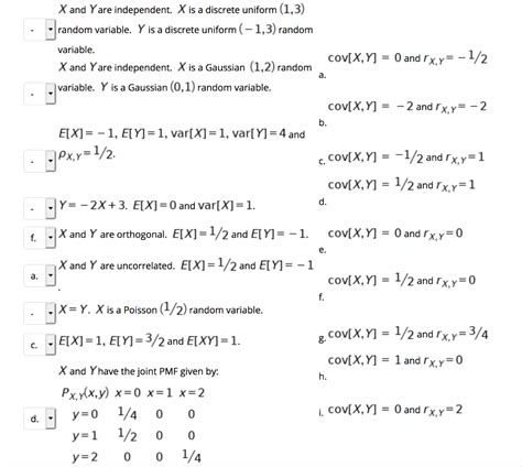 Let X And Y Be Joint Random Variables Match Each Chegg Com