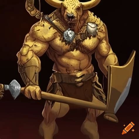 Minotaur In Golden Armor With An Axe