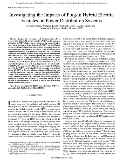Pdf Investigating The Impacts Of Plug In Hybrid Electric Vehicles On Power Distribution Systems