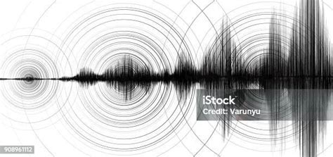 지진 파 흰 종이 배경 오디오 웨이브 다이어그램 개념 교육 및 과학 벡터 일러스트 레이 션에 대 한 디자인에 원형 진동 검은색에