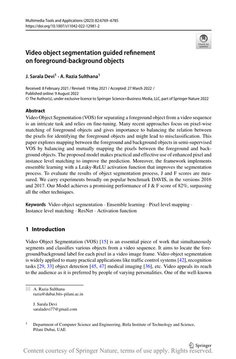 Video Object Segmentation Guided Refinement On Foreground Background Objects Request Pdf