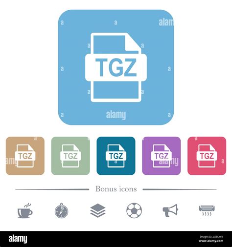 Tgz File Format White Flat Icons On Color Rounded Square Backgrounds 6 Bonus Icons Included