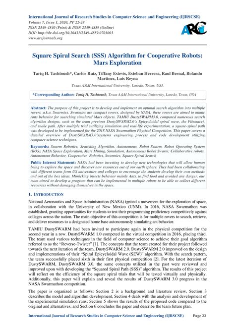 Pdf Square Spiral Search Sss Algorithm For Cooperative Robots Mars Exploration
