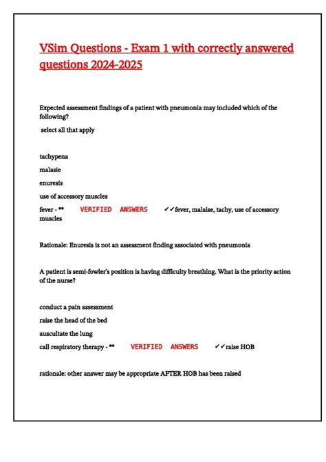 Vsim Questions Exam 1 With Correctly Answered Questions Vsim Stuvia Us