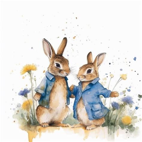 Premium Ai Image There Are Two Rabbits That Are Standing Next To Each