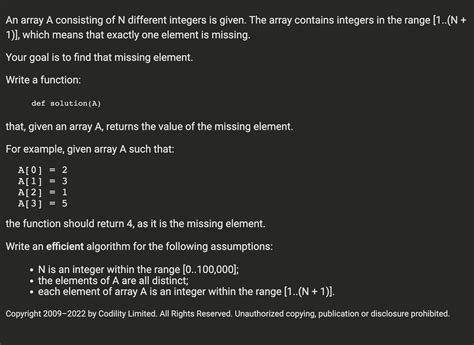 codility lesson 3 2 permmissingelem python