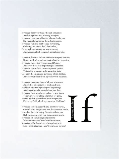 If Rudyard Kipling Inspirational Poem Poster For Sale By