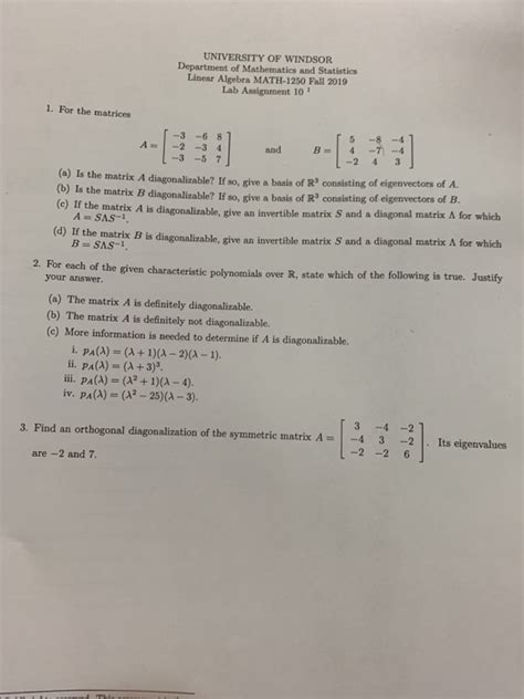 Solved University Of Windsor Department Of Mathematics And