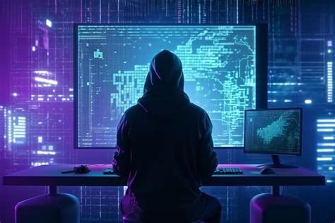 Premium Ai Image Hacker Silhouette Computer Code Faceless Male Hacker